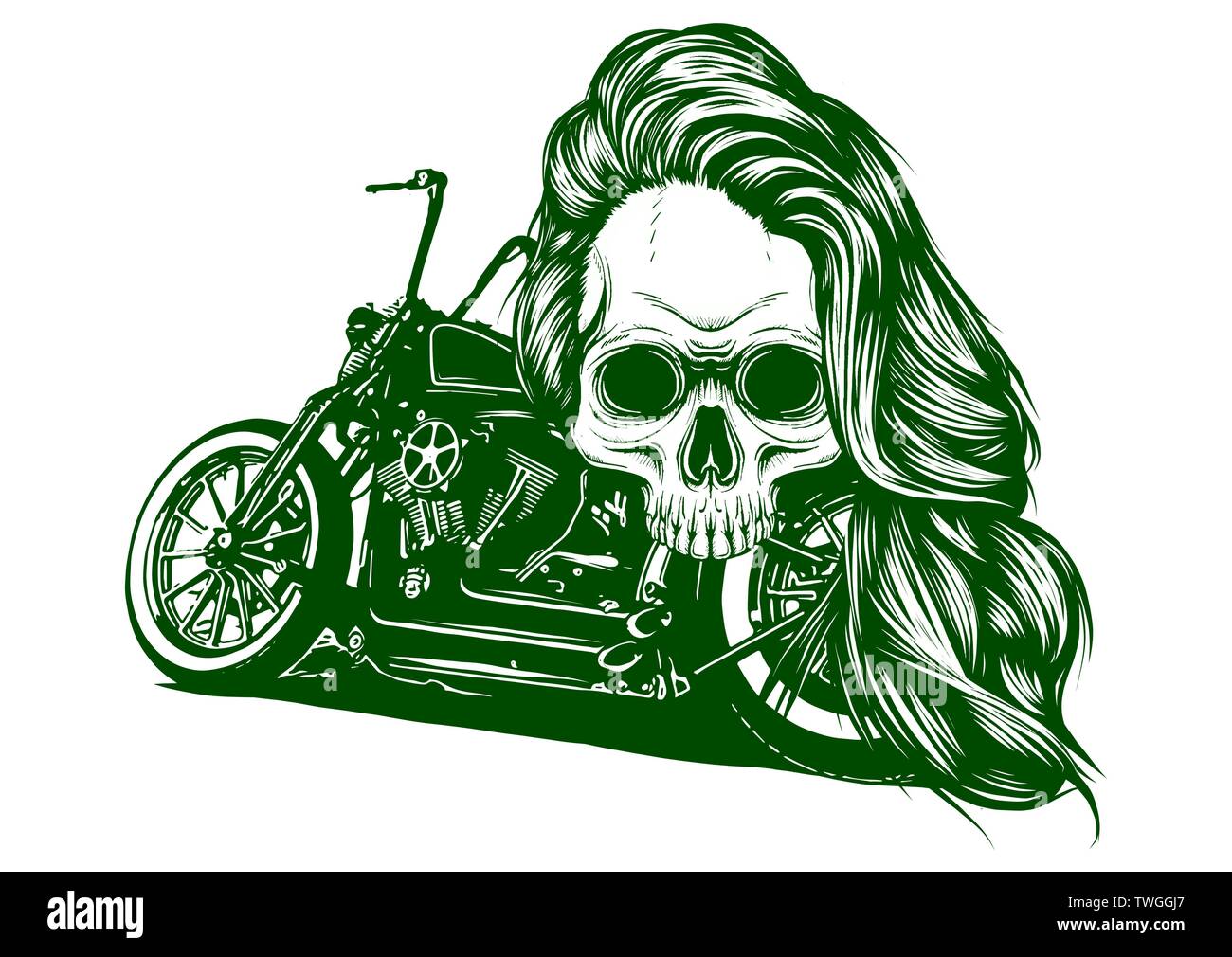 illustration Motorcycle woman skull vector design tattoo Stock Vector ...