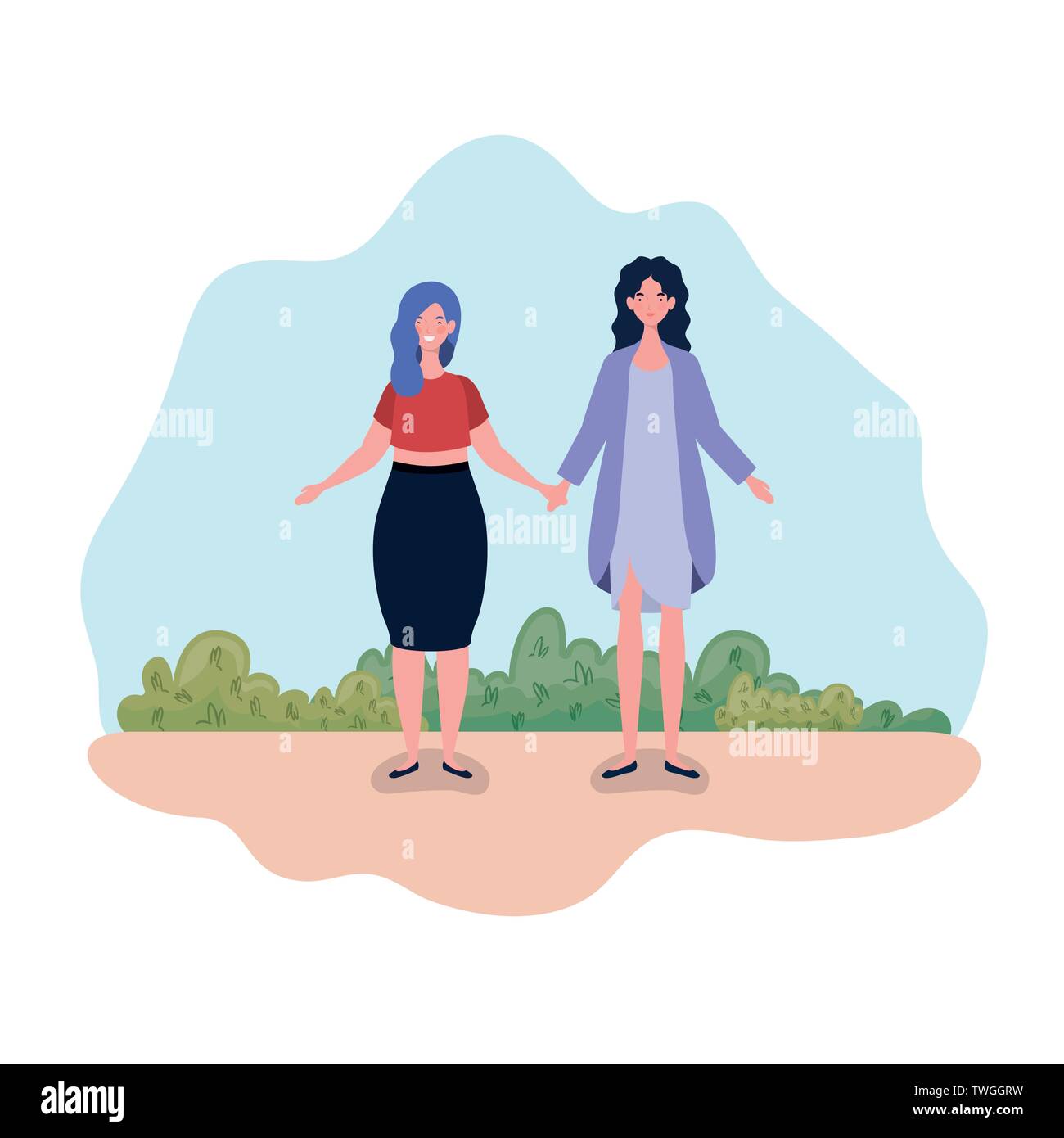 young women standing with landscape background Stock Vector Image & Art ...