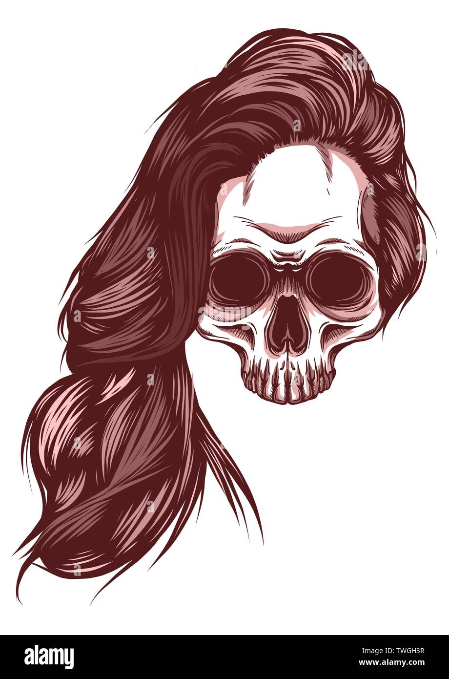 illustration woman skull vector with white background Stock Vector ...