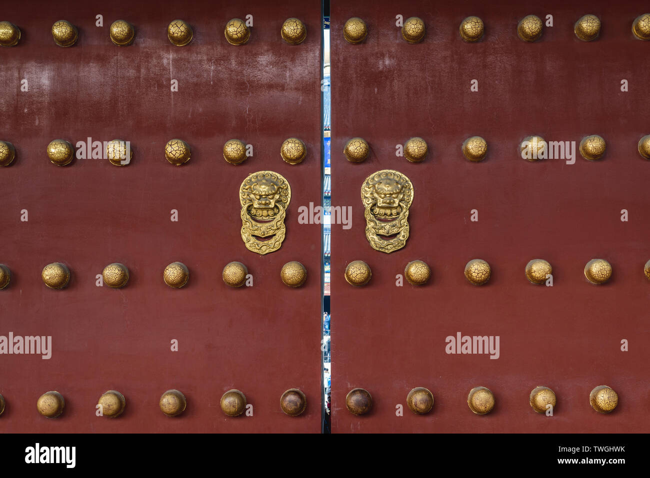 Red gateway in front of Hall of Prayer for Good Harvests in Temple of ...