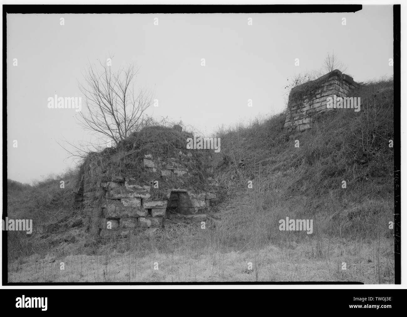 REMAINS OF FURNACE STACK LOOKING NW, ABUTMENT FOR LOADING FURNACE IN ...