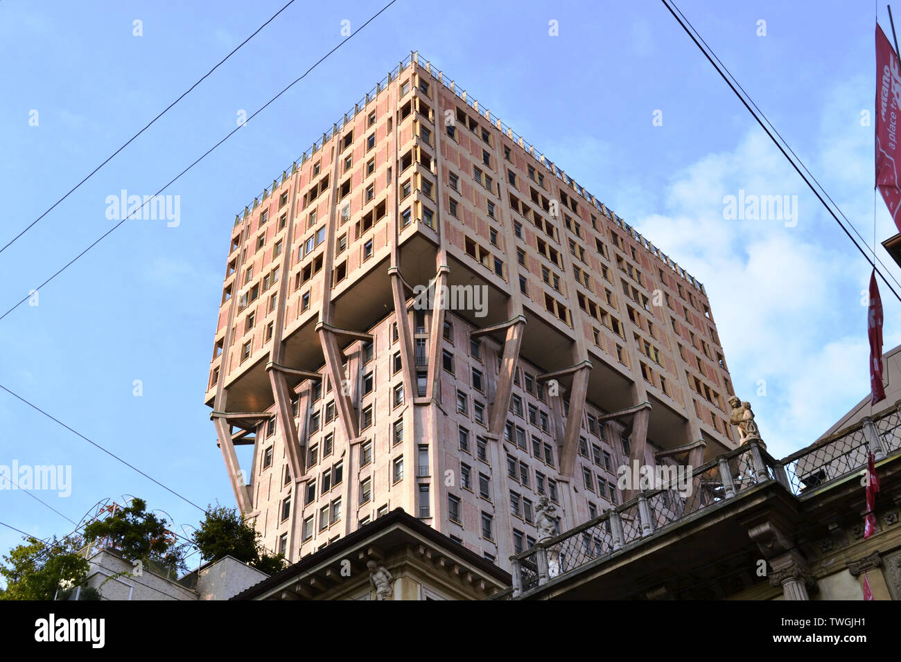 View to the Velasca Tower, one of Milan city downtown old skyscrapers ...