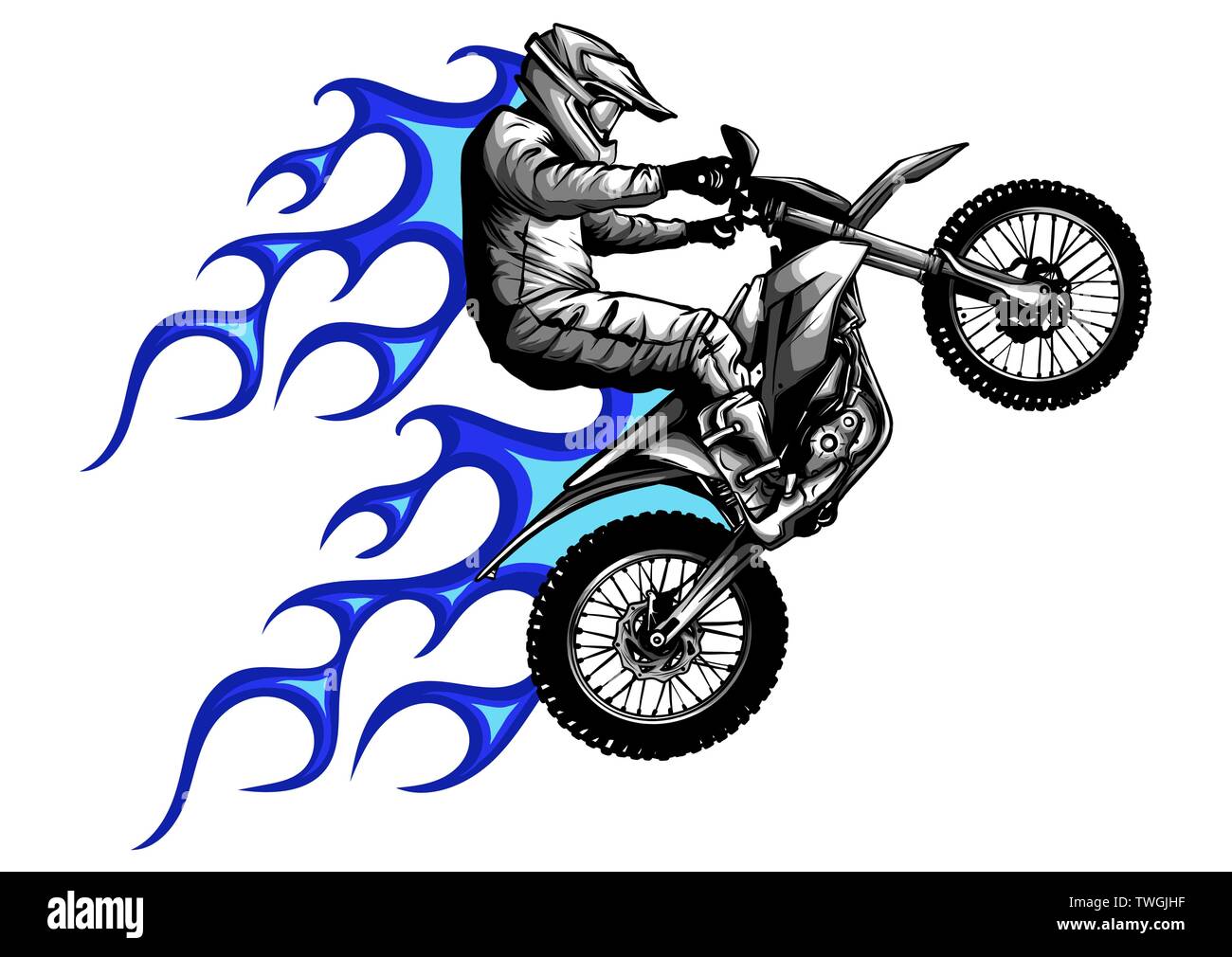 motorcycle with fire and flames vector illustration Stock Vector Image ...