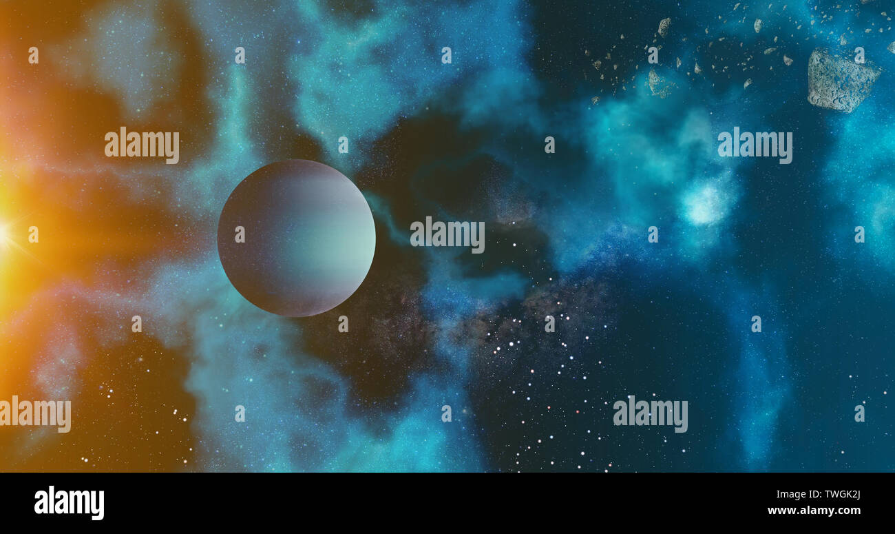 the solar system Neptune planet concept over galactic background ...