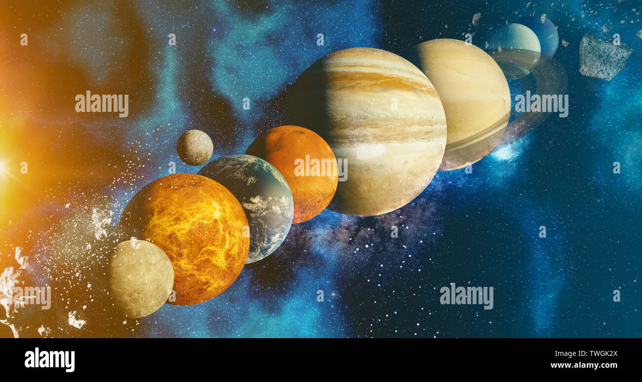 the solar system planet concept over galactic background and Milky Way solar system Mercury ...