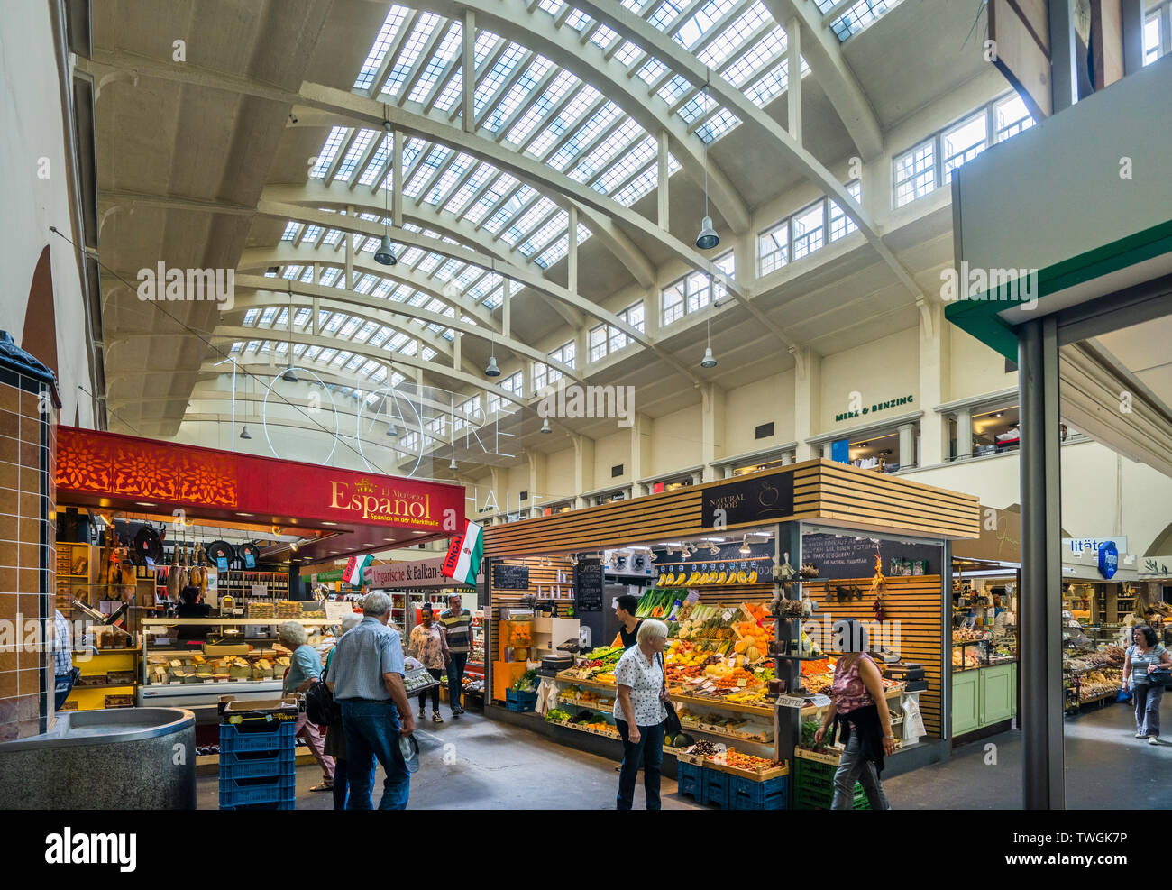 interior view of the Stuttgarter Markthalle (market hall), prominent ...