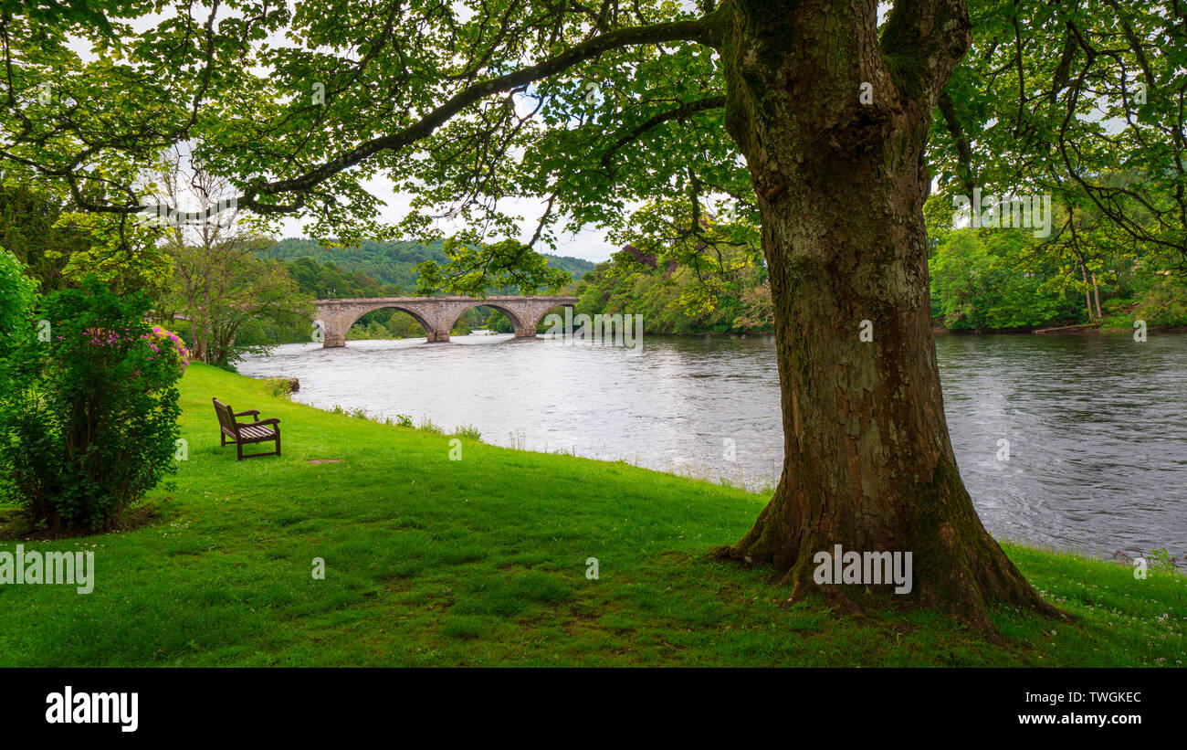 View of River Tay and Telford Bridge in Dunkeld, Perthshire, Scotland ...