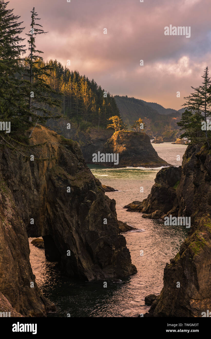 Sunrise at Samuel Boardman State Scenic Corridor. A linear state park ...