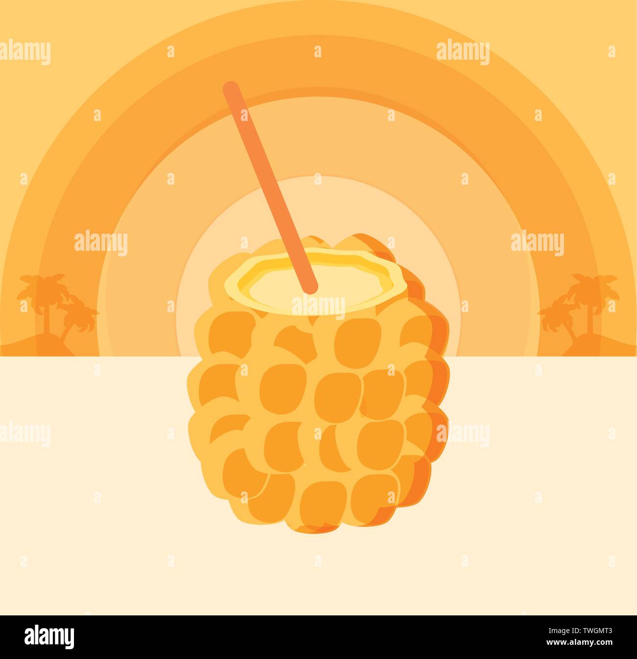 cocktail of pineapple fruit in the beach vector illustration design ...