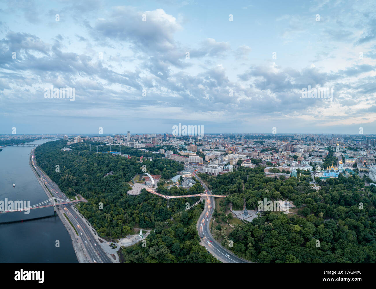 Aerial view of the new glass bridge in Kiev at night Stock Photo - Alamy
