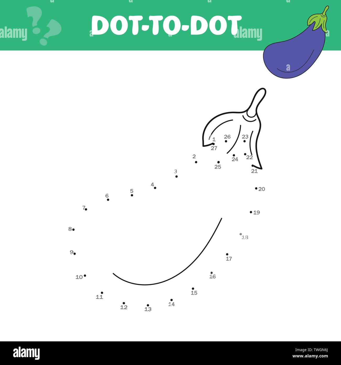 Numbers game, education dot to dot game for children. Kids education. Eggplant - coloring book ...