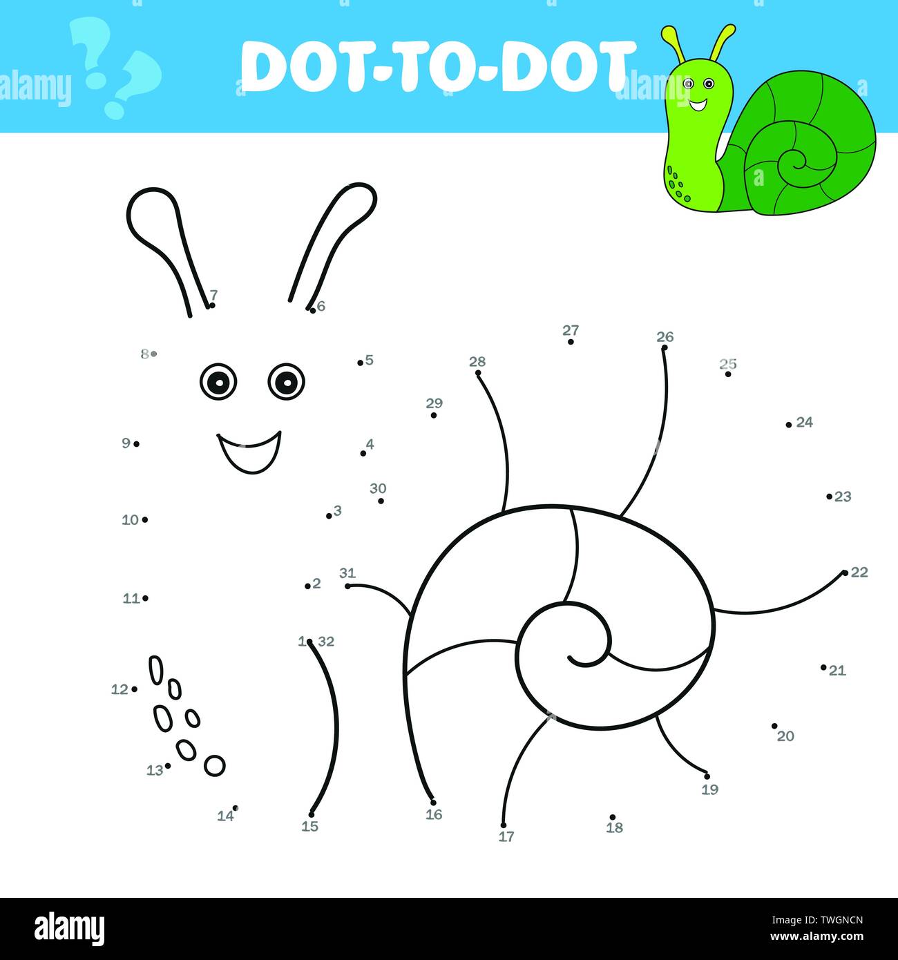 Numbers game for children, dot to dot education game. Cute snail ...