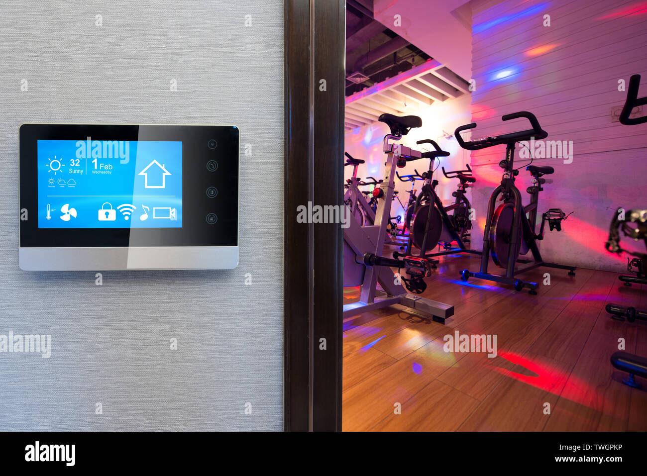 smart screen with smart home with modern gym Stock Photo - Alamy