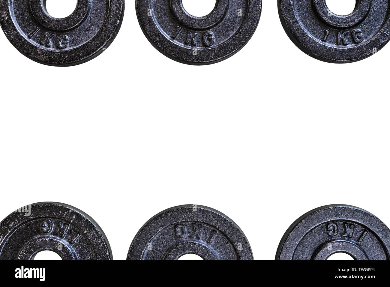 Frame made from black metal weights 1kg, isolated on white background ...