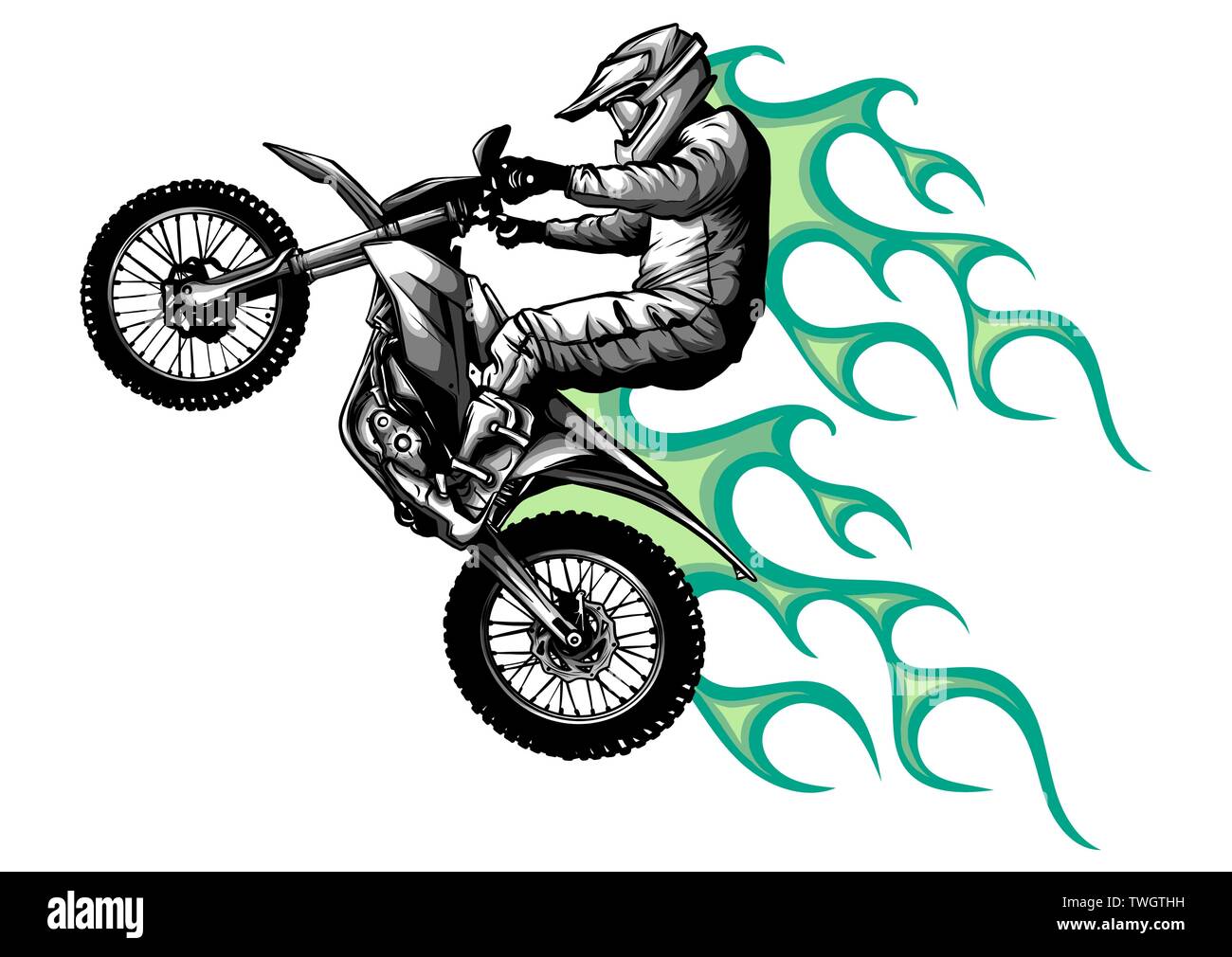 motorcycle with fire and flames vector illustration Stock Vector Image ...