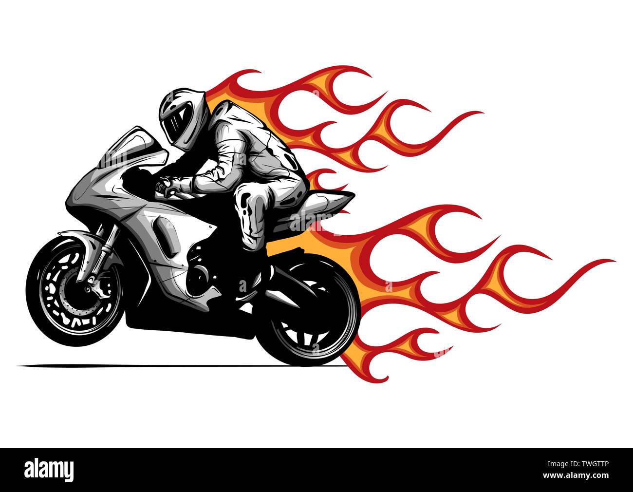 motorcycle with fire and flames vector illustration Stock Vector Image ...