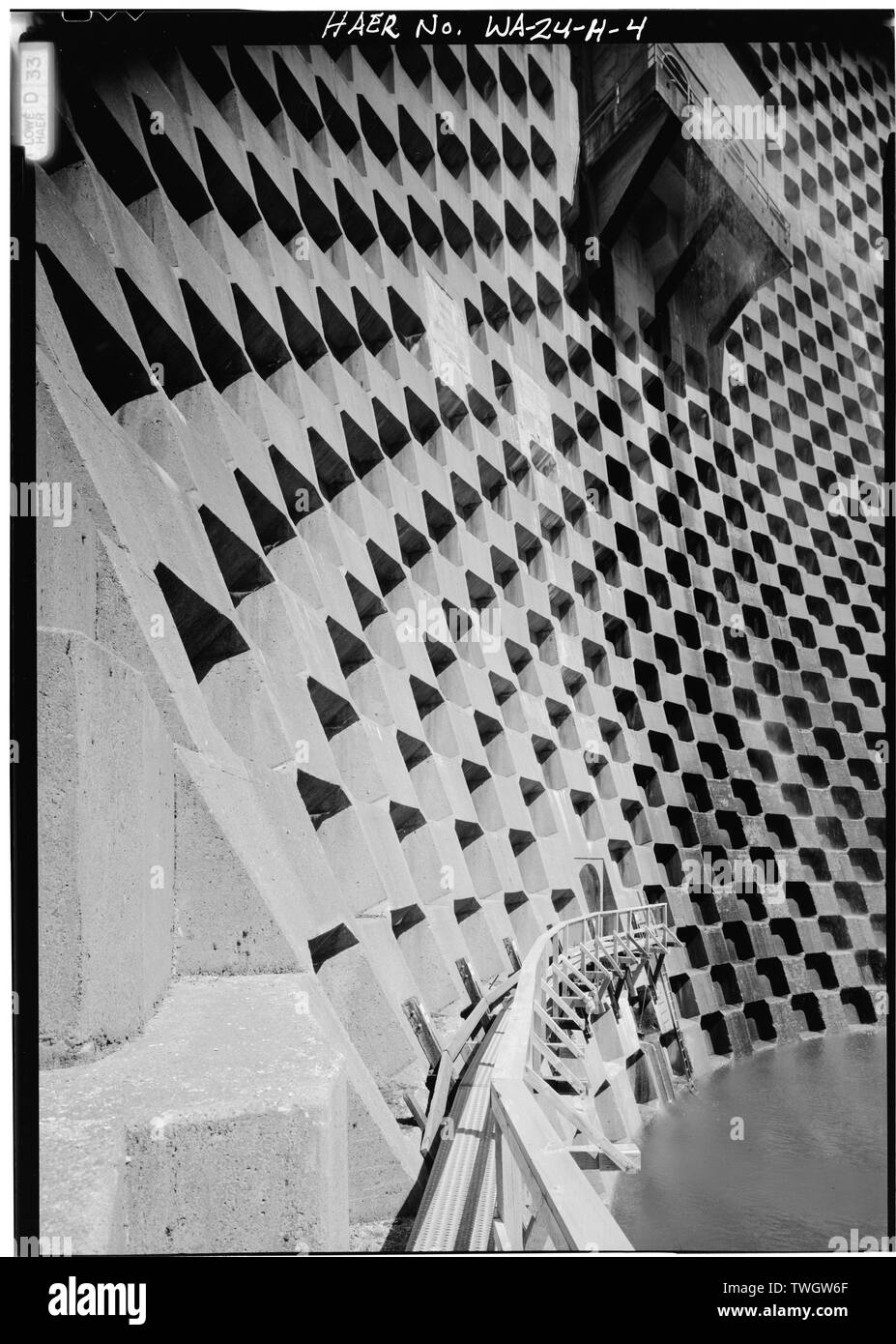 ROSS DAM- CLOSE UP VIEW OF COFFERED TREATMENT OF DAM FACE TO ENSURE ...