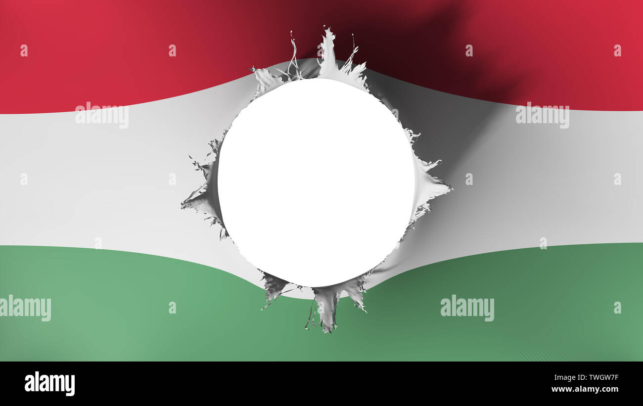 Hole cut in the flag of Hungary Stock Photo - Alamy