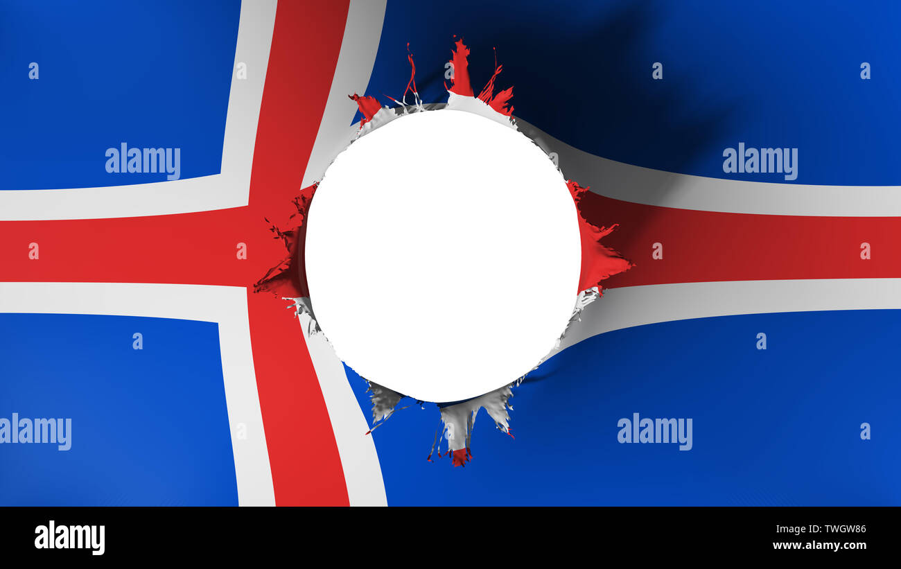 Hole cut in the flag of Iceland Stock Photo - Alamy