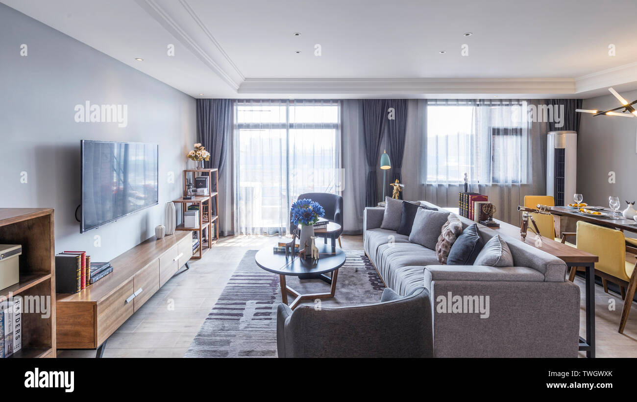 Design of interior design space of model room in modern living room ...