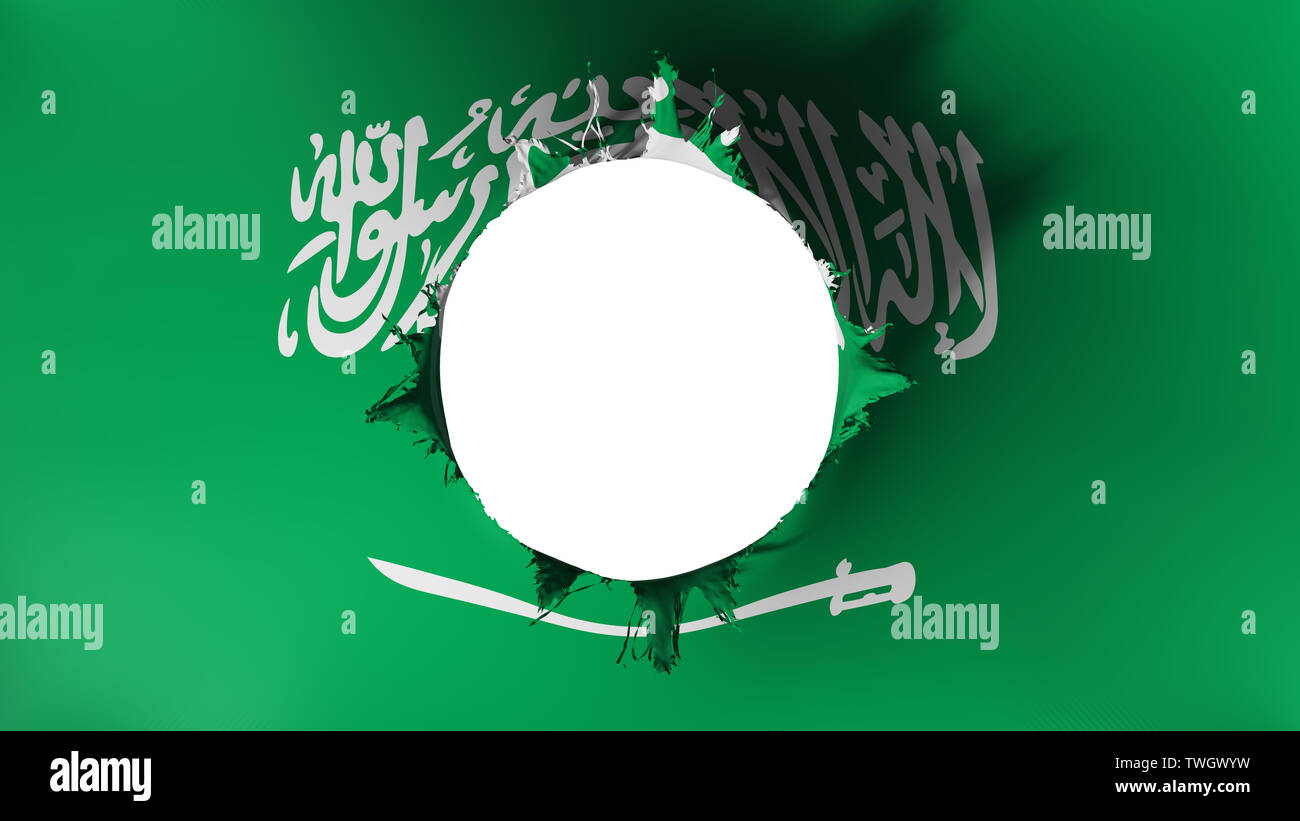 Hole cut in the flag of Saudi Arabia Stock Photo - Alamy