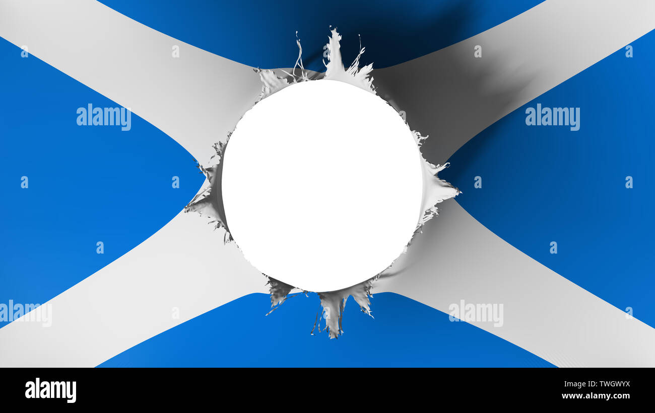 Hole cut in the flag of Scotland Stock Photo - Alamy