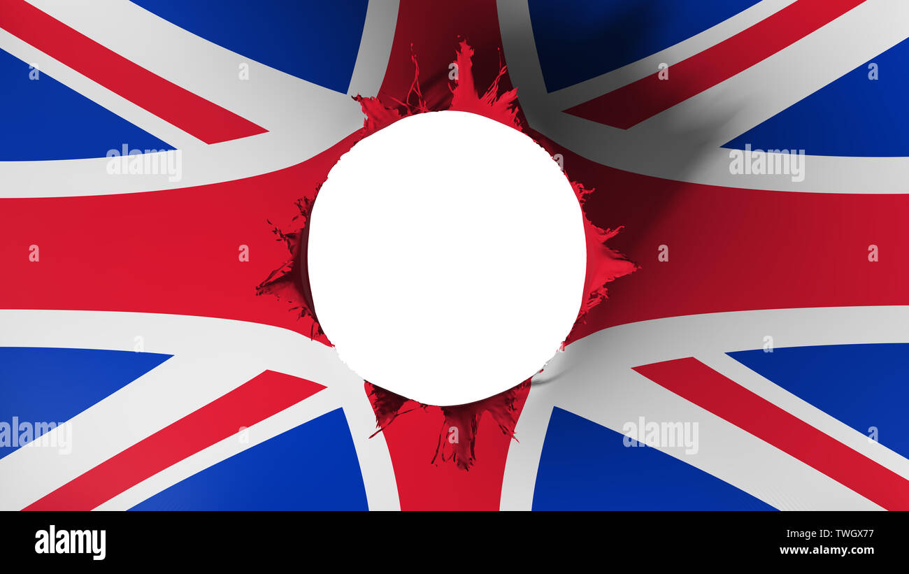 Hole cut in the flag of United Kingdom UK Stock Photo - Alamy