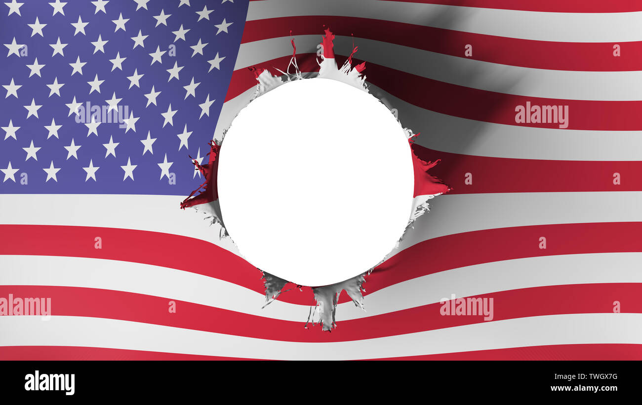 Hole cut in the flag of United States of America Stock Photo - Alamy