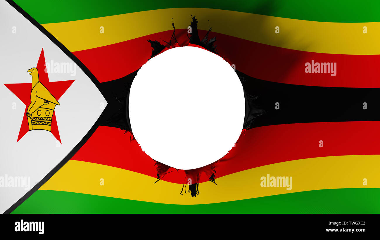 Hole cut in the flag of Zimbabwe Stock Photo - Alamy