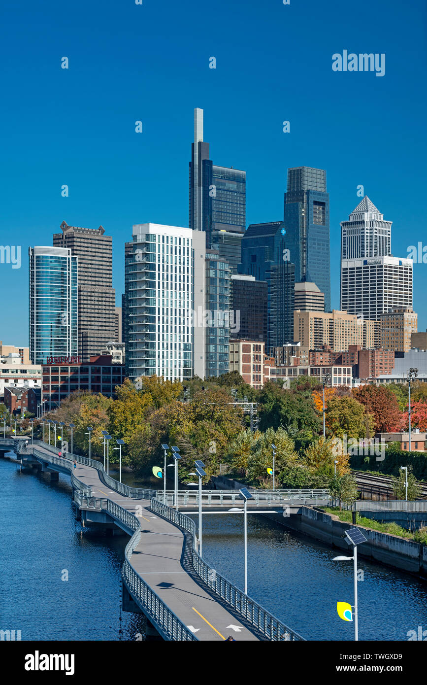TRAIL WALK SCHUYLKILL RIVER DOWNTOWN SKYLINE PHILADELPHIA PENNSYLVANIA ...