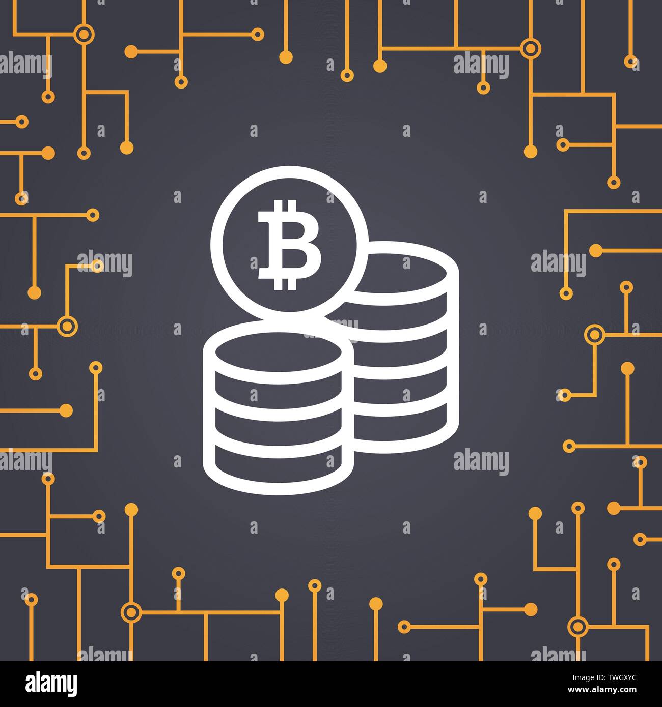 Bit-coin coin in line flat style. Digital money. Vector illustration ...