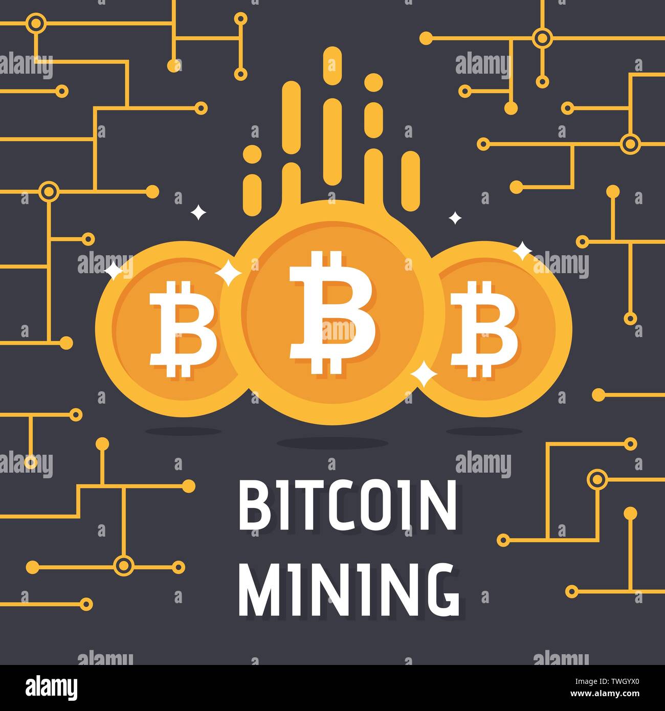 Golden bit-coin digital currency. Bit-coin mining vector illustration ...