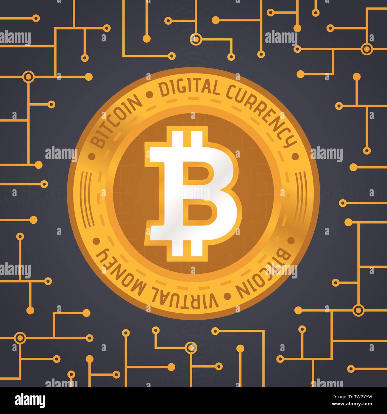 Crypt currency golden coin bit-coin symbol on black background. Vector ...