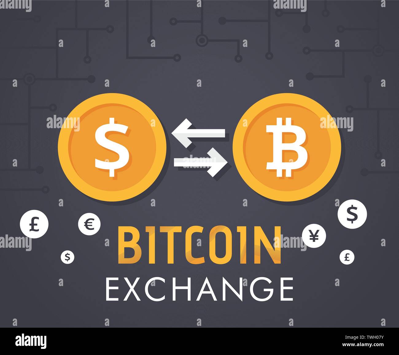 Bit-coin exchange with bit-coin coin symbol and sign of other ...