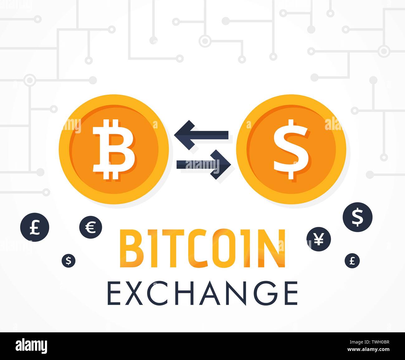 Bit-coin exchange with bit-coin coin symbol and sign of other ...