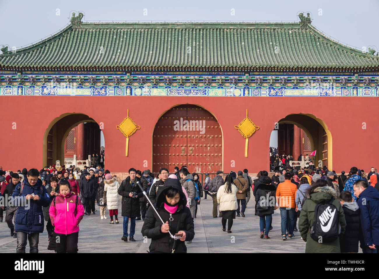 Tourists in front of gate on Danbi Bridge in Temple of Heaven in ...