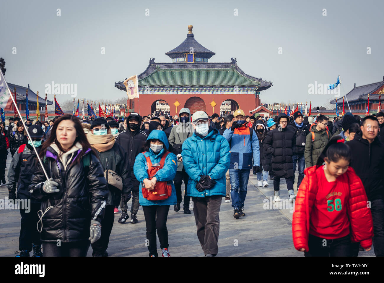 Tourists on Danbi Bridge in Temple of Heaven in Beijing, China - view ...