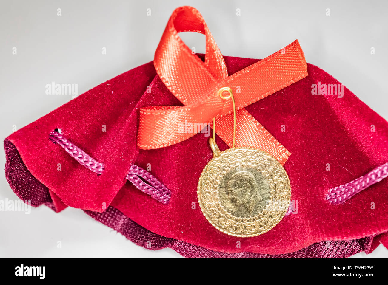 close up half Turkish gold lira on the white background Stock Photo - Alamy