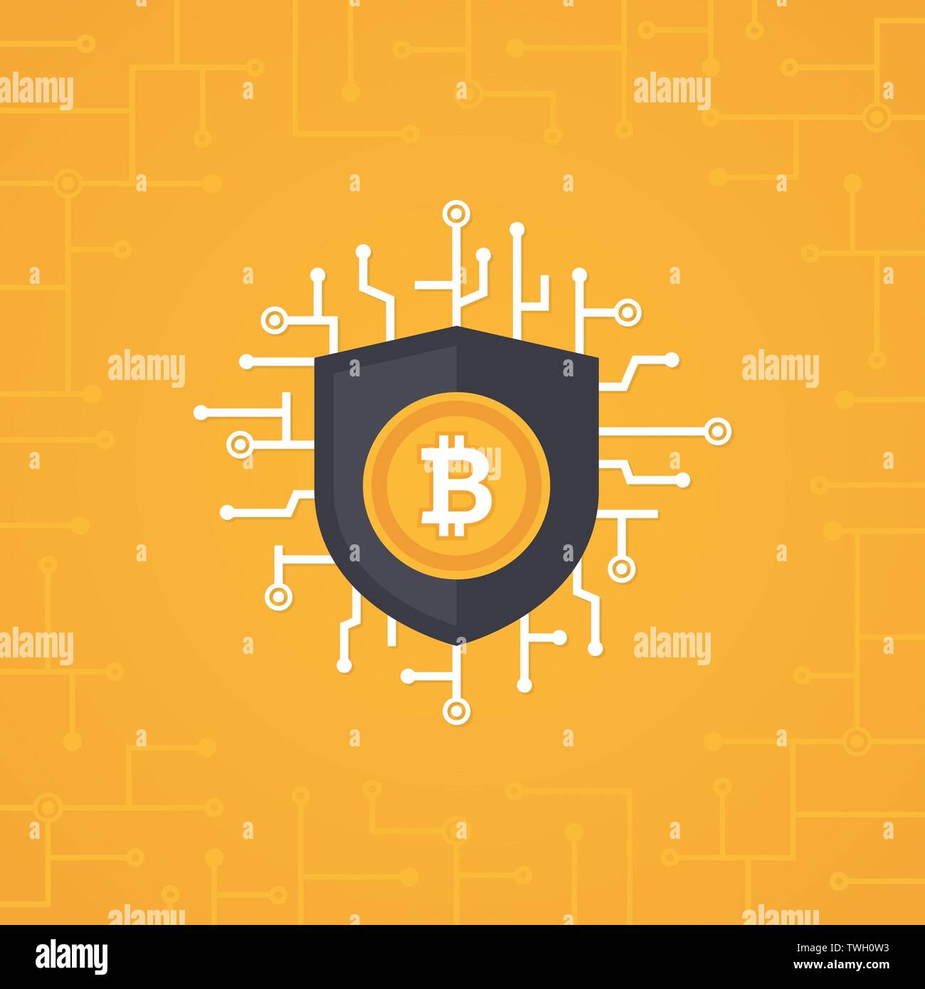Bit-coin digital security with circuit board on yellow background ...