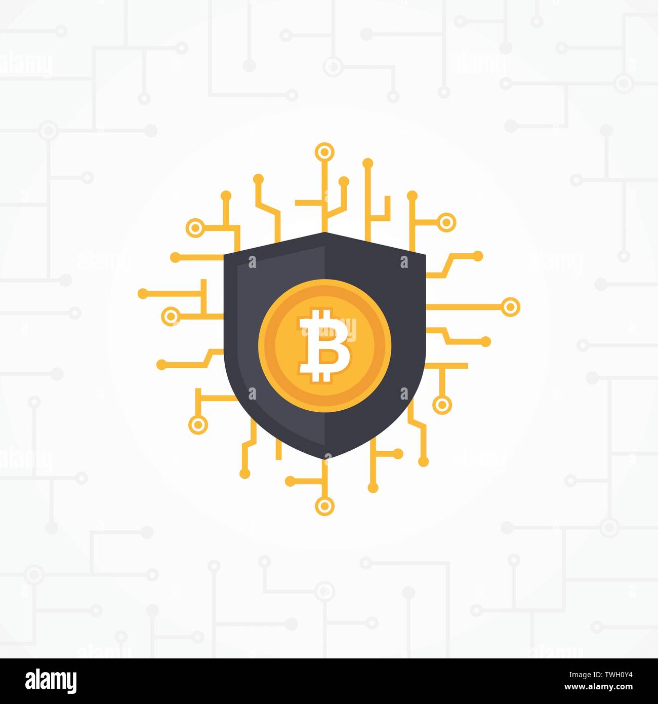 Bit-coin digital security with circuit board on white background. Crypt ...