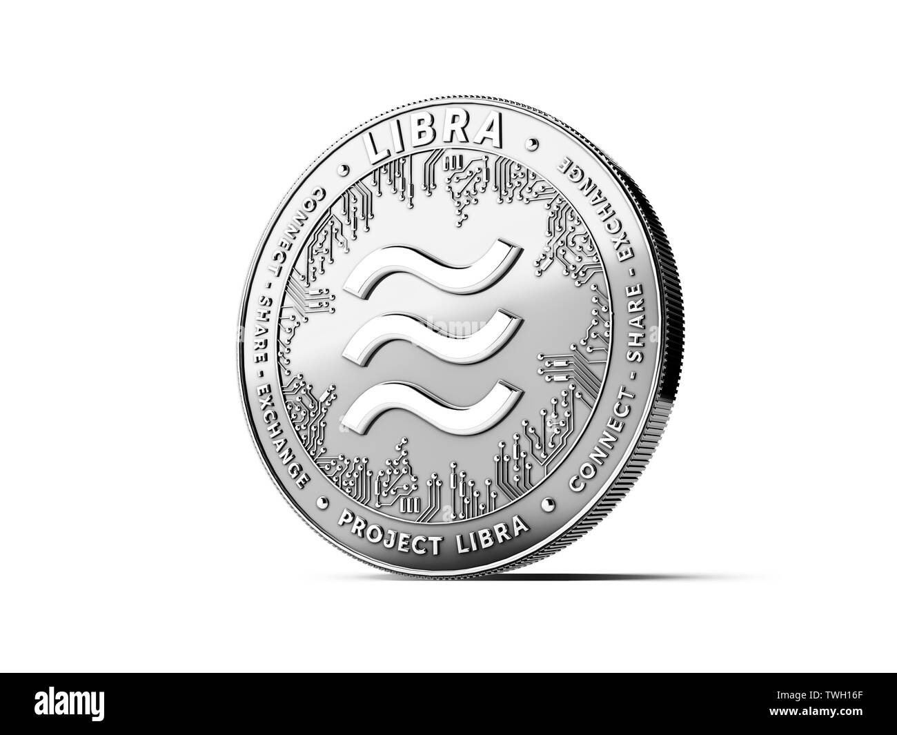 Silver Libra cryptocurrency concept coin isolated on white background ...