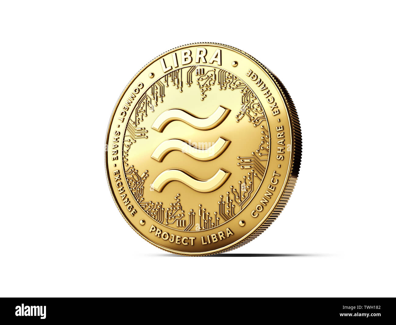 Golden Libra cryptocurrency concept coin isolated on white background ...