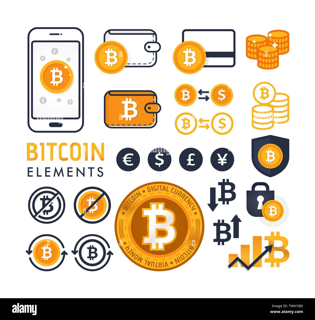 Bit-coin coin icon, symbol and label. Crypts currency technology ...