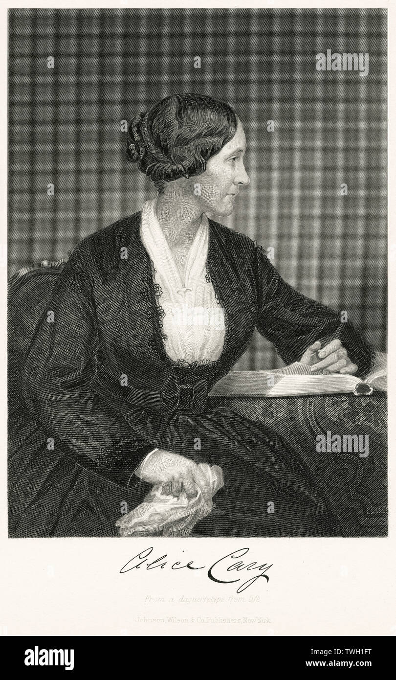 Alice Cary (1820-71), American Poet, Seated Profile Portrait, Steel ...
