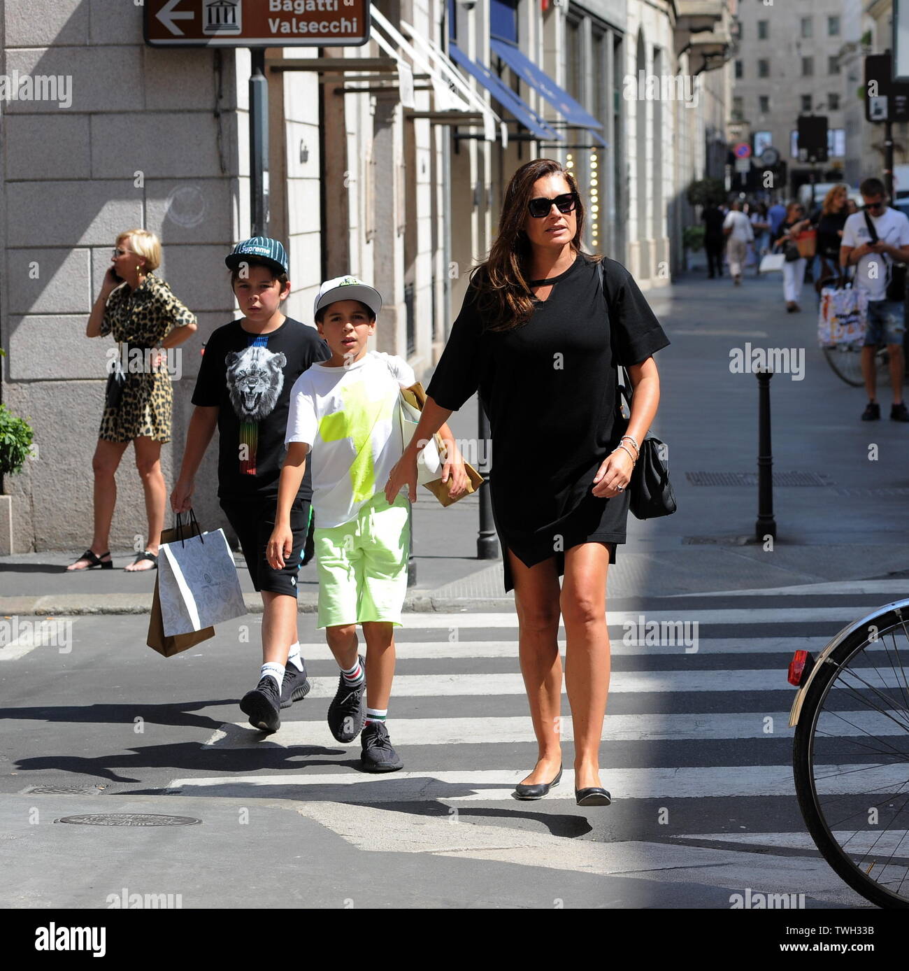 Milan, Alena Seredova and children shopping in the center Alena ...