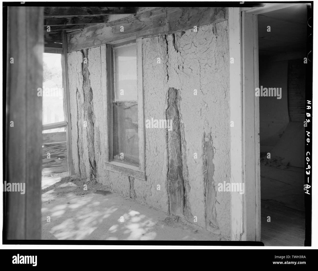 Residence, exterior Jacal wall detail on porch, looking northwest ...