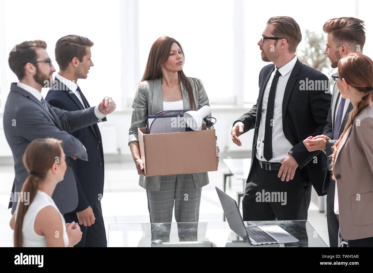 boss and business team welcome new employee Stock Photo - Alamy