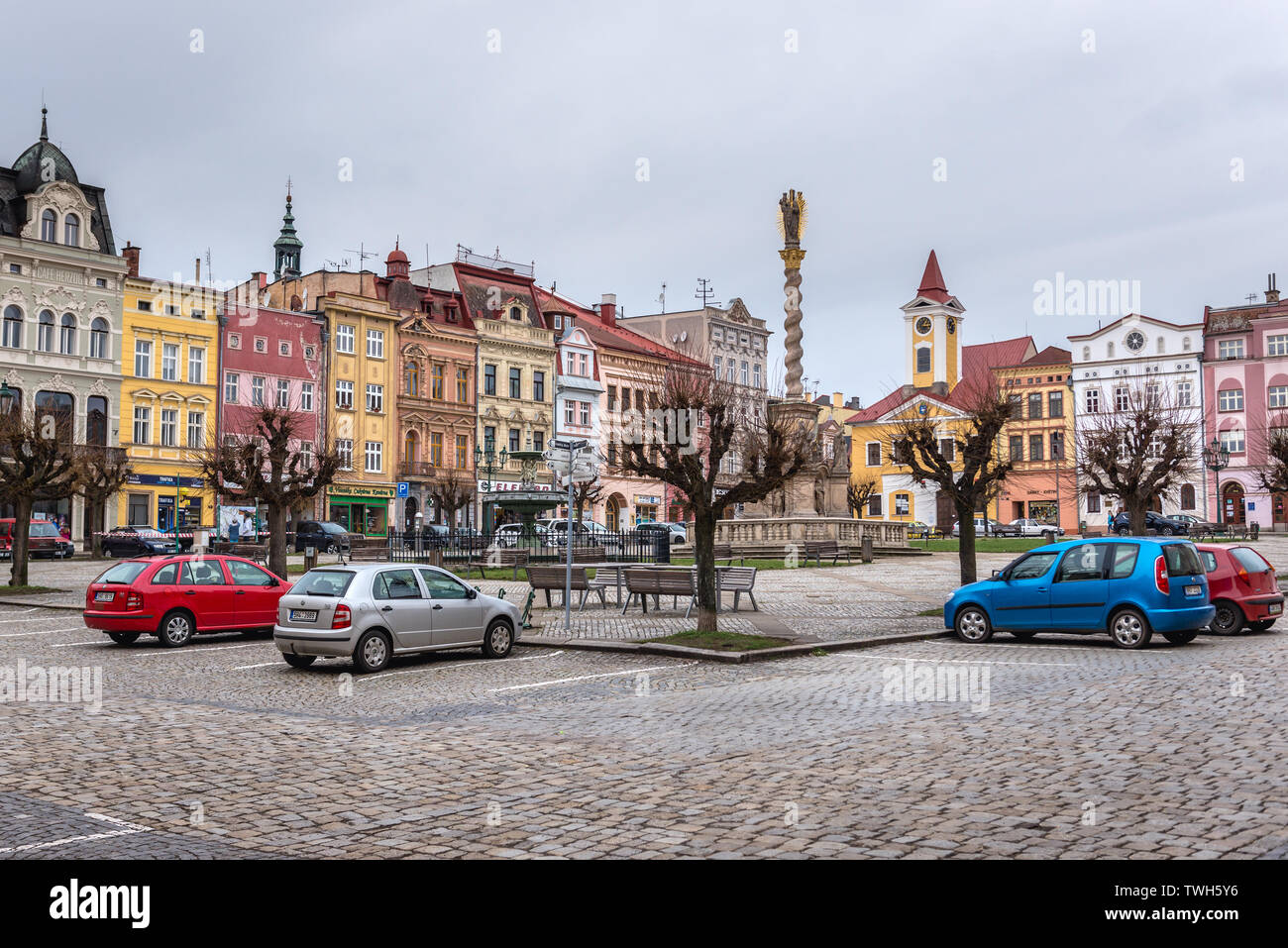 Mirove namesti (Peace Square) with Marian column in the old part of ...