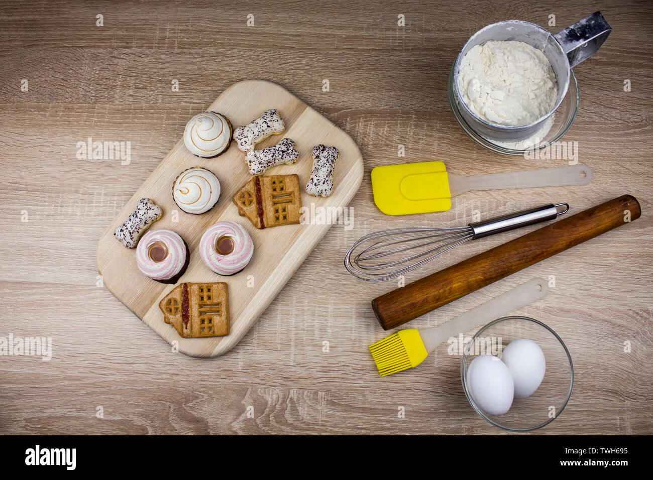 cooking ingredients for pies, cookies, dough and baking. flour, berries ...