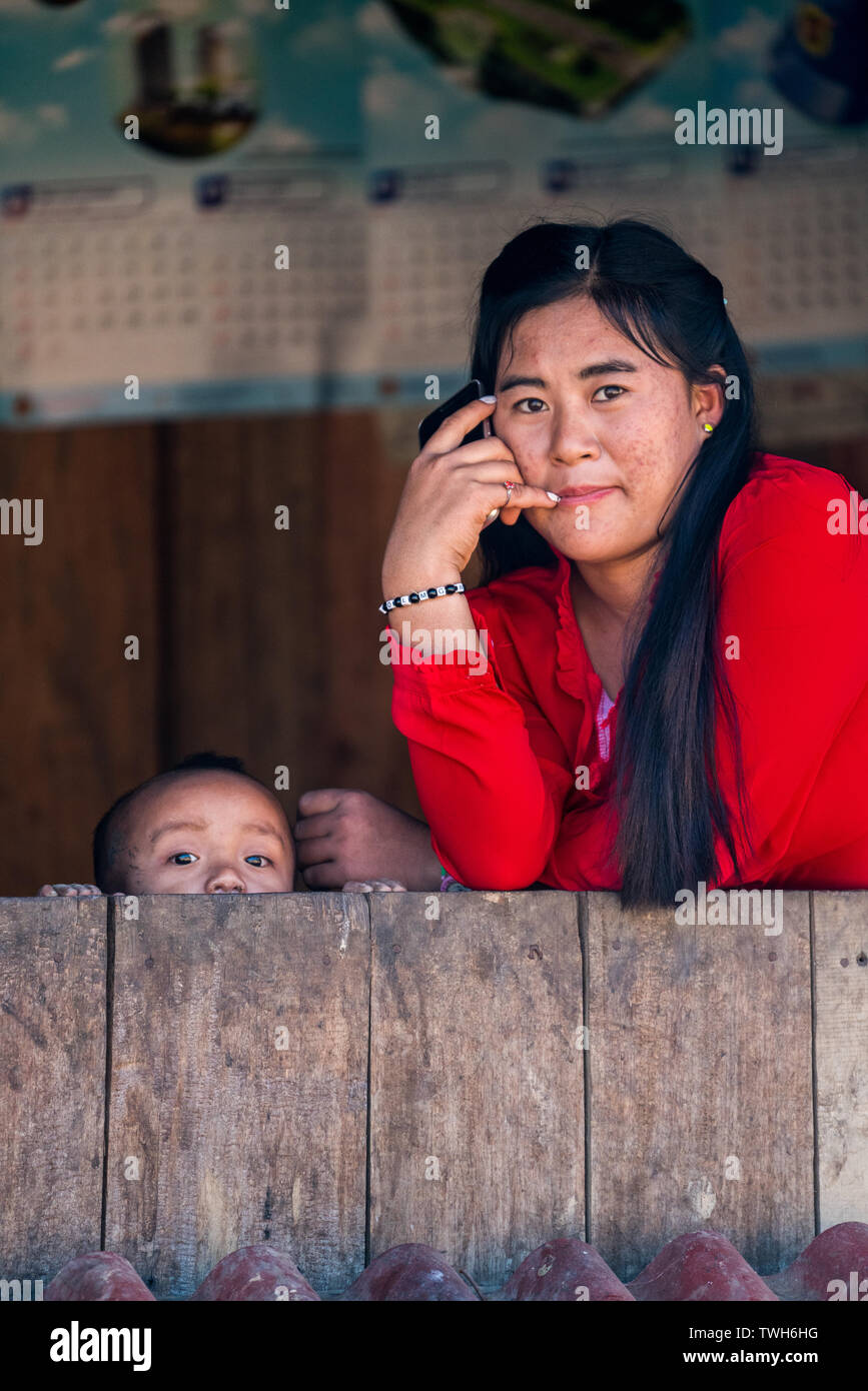 Local people Akha Pixor in the village near of the Phongsali, Laos ...